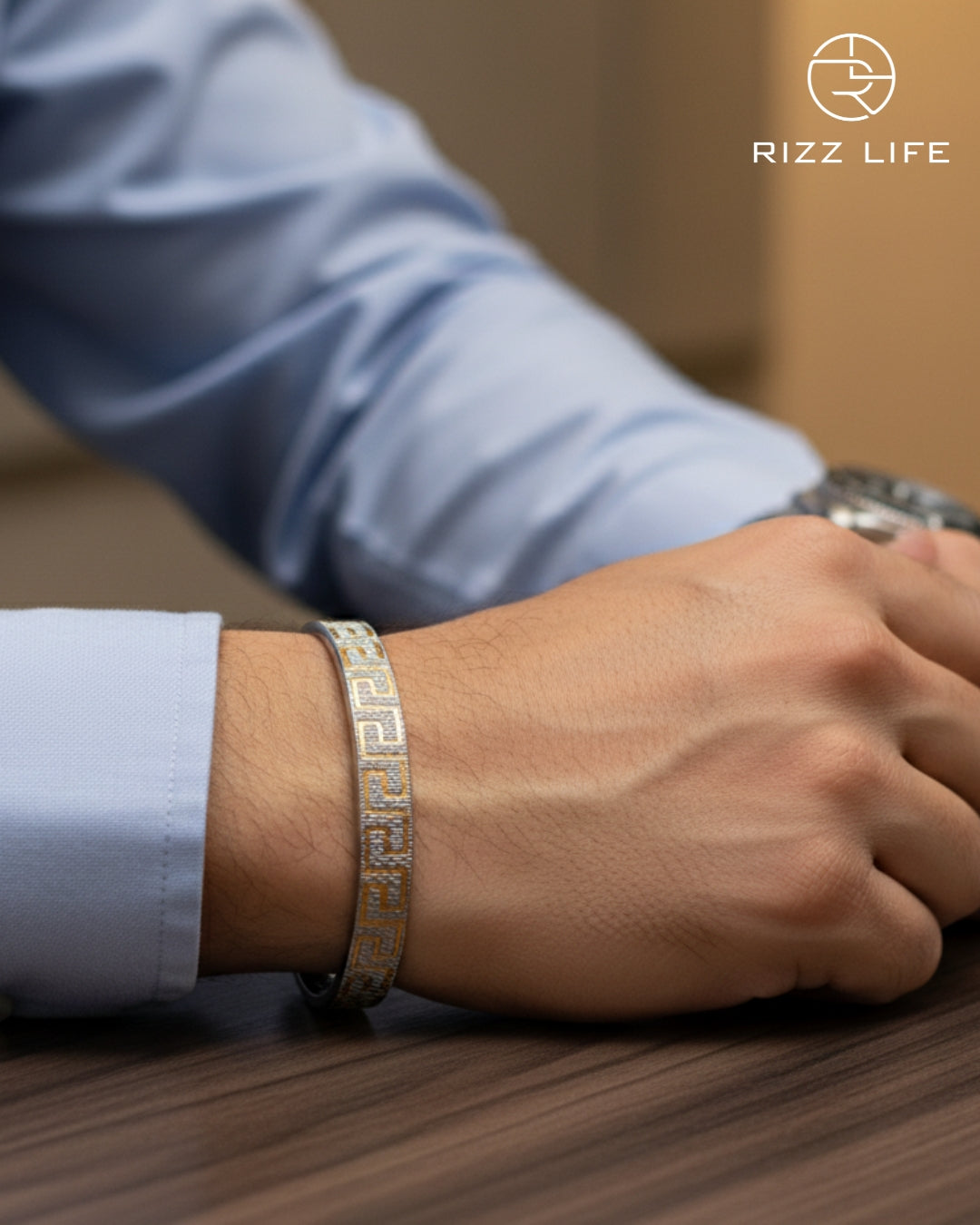 Men's Greek Key Gold Plated Silver Kada – Classic & Bold | Rizzlife ...